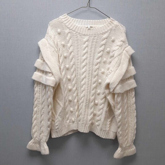 En Creme | Sweaters | En Creme Chunky Knit Sweater Womens Large Pom ...